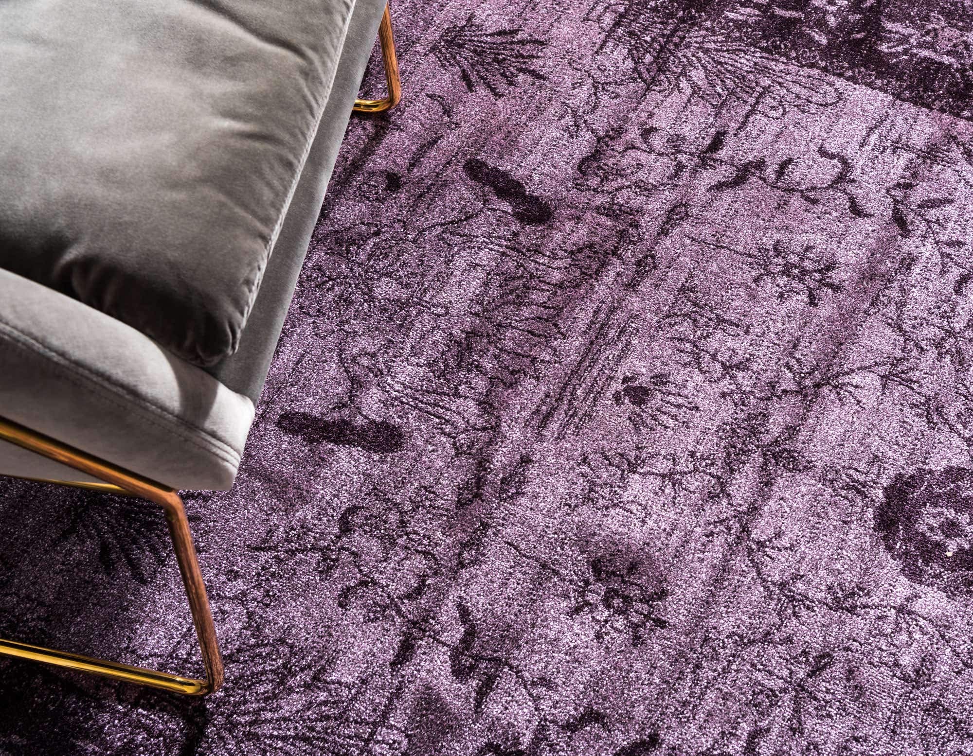 Unique Loom La Jolla Collection Farmhouse, Contemporary, Botanical, Traditional, Vintage Area Rug, 7 x 10 ft, Violet/Dark Purple