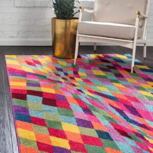 Unique Loom Estrella Collection Geometric, Abstract, Colorful, Modern, Eclectic Area Rug, 7 ft x 10 ft, Multi/Pink