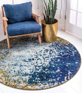 unique loom estrella collection abstract, modern, light colors, distressed area rug, 6' 1" x 6' 1", blue/beige