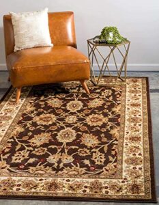 unique loom voyage collection traditional oriental classic intricate design area rug, 5' 3" x 8' rectangle, brown/cream