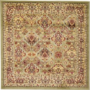 unique loom voyage collection traditional oriental classic intricate design area rug, 4' 1" square, light green/cream