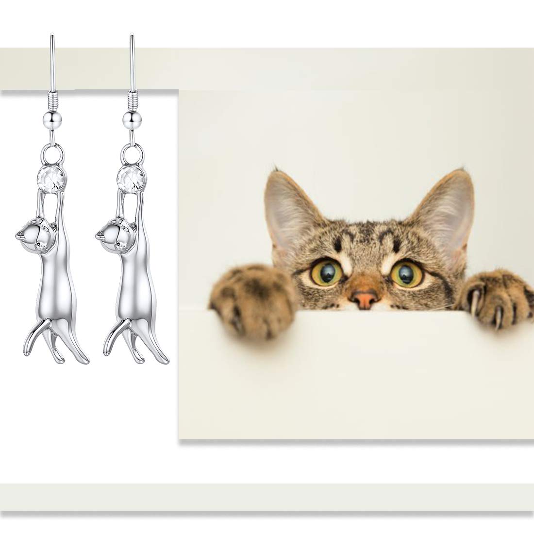 U7 Cute Cat Ear Pendant Platinum Plated Drop Earrings With Rhinestone