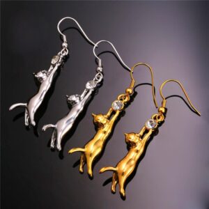 U7 Cute Cat Ear Pendant Platinum Plated Drop Earrings With Rhinestone