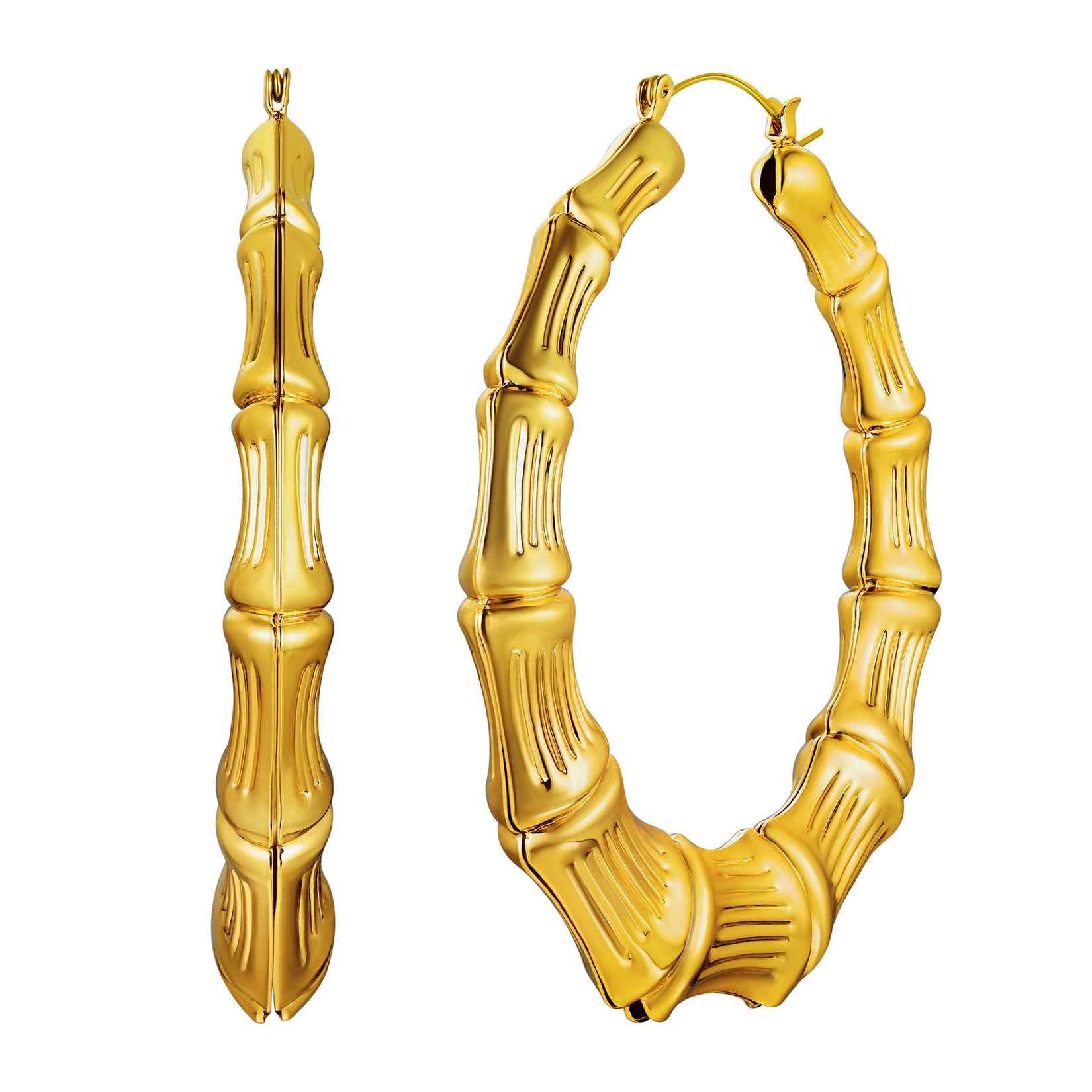 U7 Bamboo Earrings Women 18K Gold Plated 70MM Large Hoops Boho Jewelry Statement Door Knocker Earrings