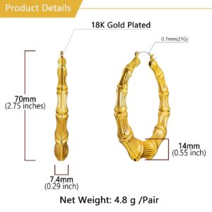 U7 Bamboo Earrings Women 18K Gold Plated 70MM Large Hoops Boho Jewelry Statement Door Knocker Earrings