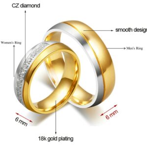 ANAZOZ Hers & Women's Ring for Love Titanium 18K Gold-Plated Wedding Engagement Band 6mm US Size 8