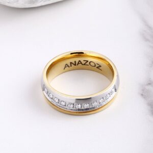 ANAZOZ Hers & Women's Ring for Love Titanium 18K Gold-Plated Wedding Engagement Band 6mm US Size 8