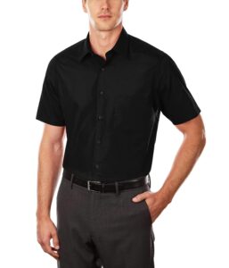 van heusen men's short sleeve dress shirt regular fit poplin solid, black, 18" neck