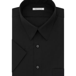 Van Heusen Men's Short Sleeve Dress Shirt Regular Fit Poplin Solid, Black, 18" Neck