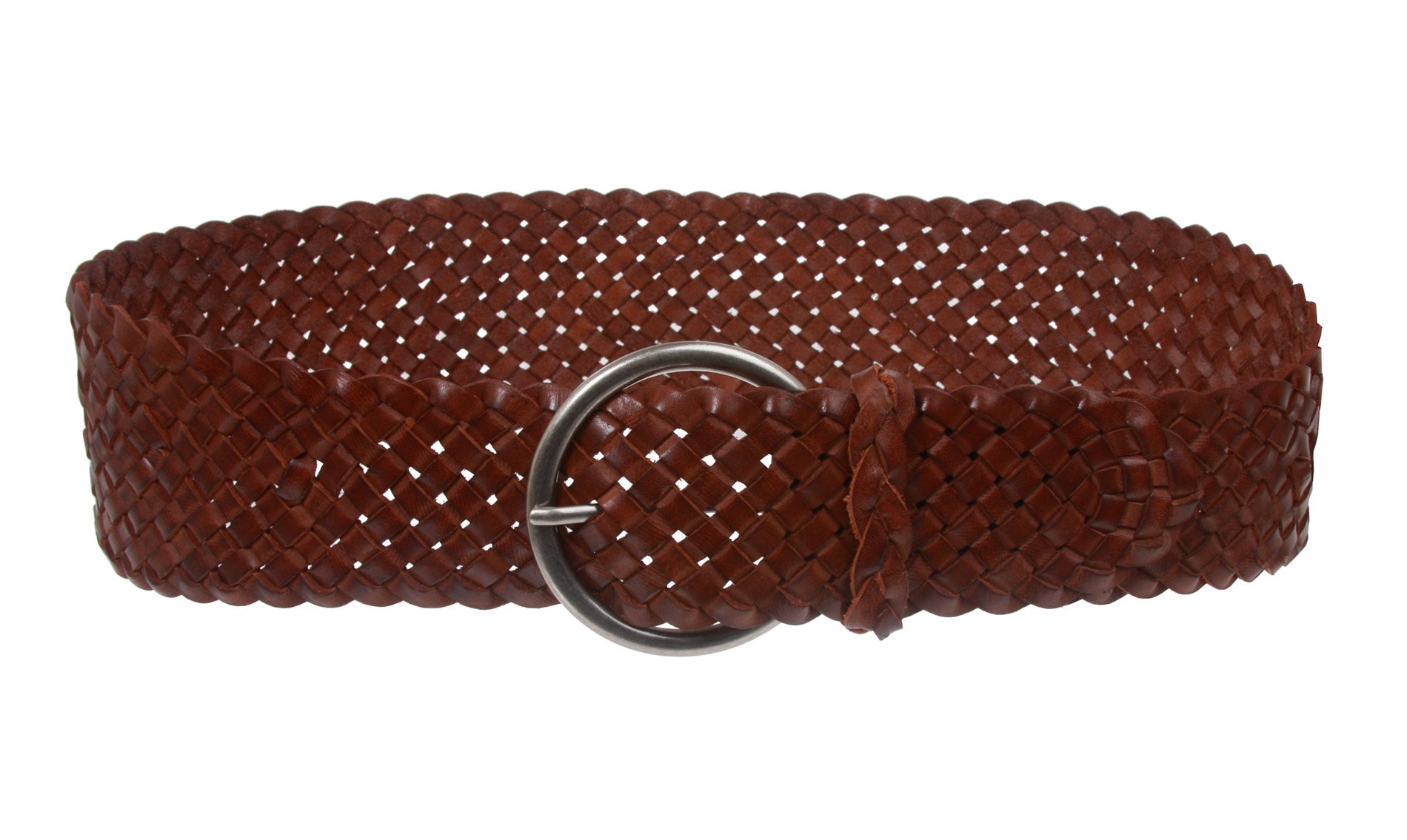 Women's 3 1/4" Wide Tapered Braided Woven High Waist Leather Belt, Brown | S/M - 32"