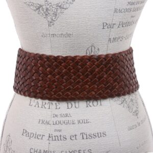 Women's 3 1/4" Wide Tapered Braided Woven High Waist Leather Belt, Brown | S/M - 32"