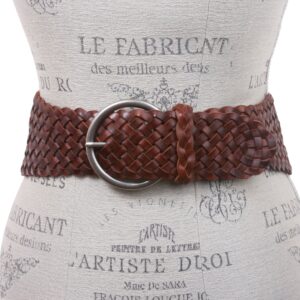 Women's 3 1/4" Wide Tapered Braided Woven High Waist Leather Belt, Brown | S/M - 32"