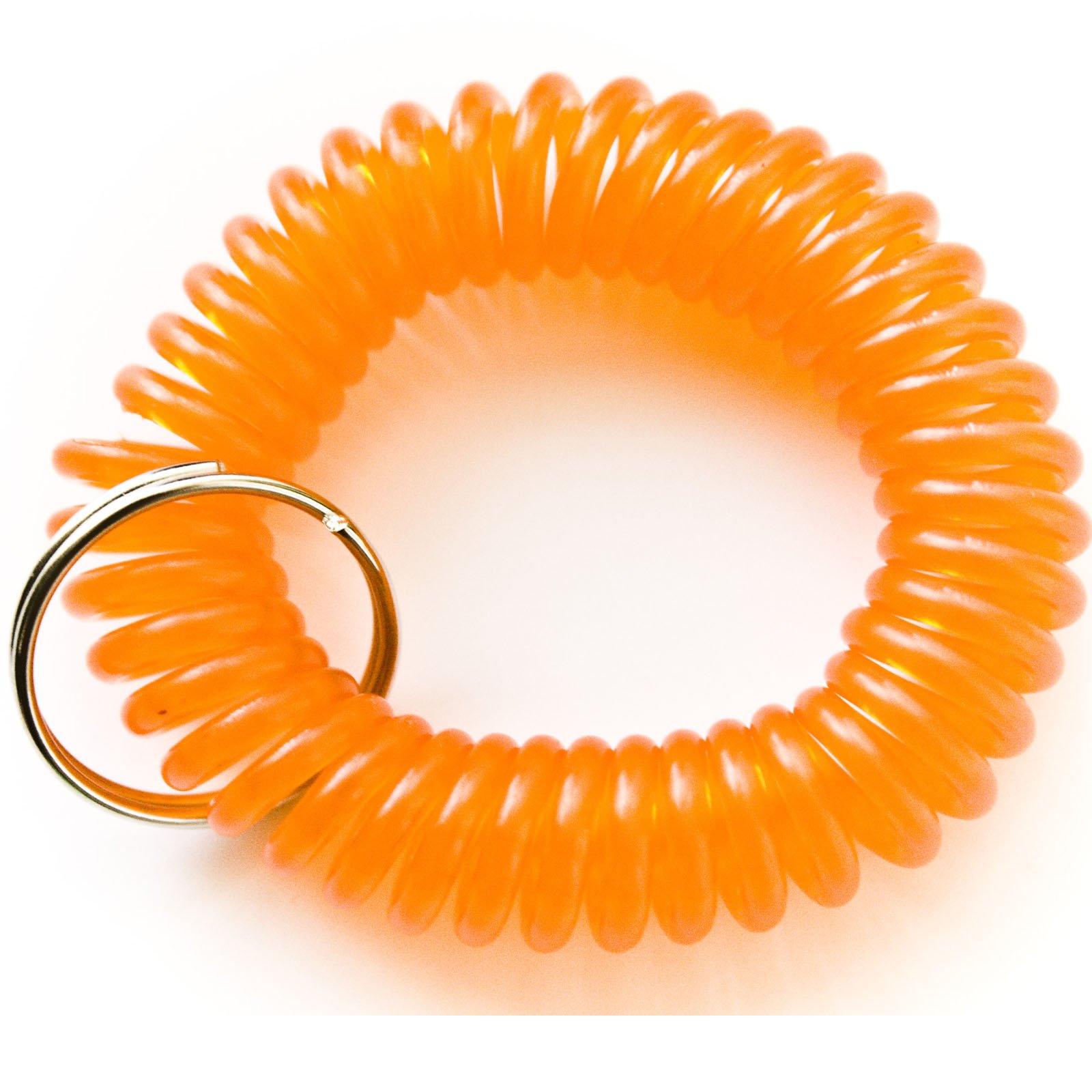 ONDEPOT 100pcs Orange Color Soft Spring Spiral Coil Elastic Wrist Band Key Ring Chain