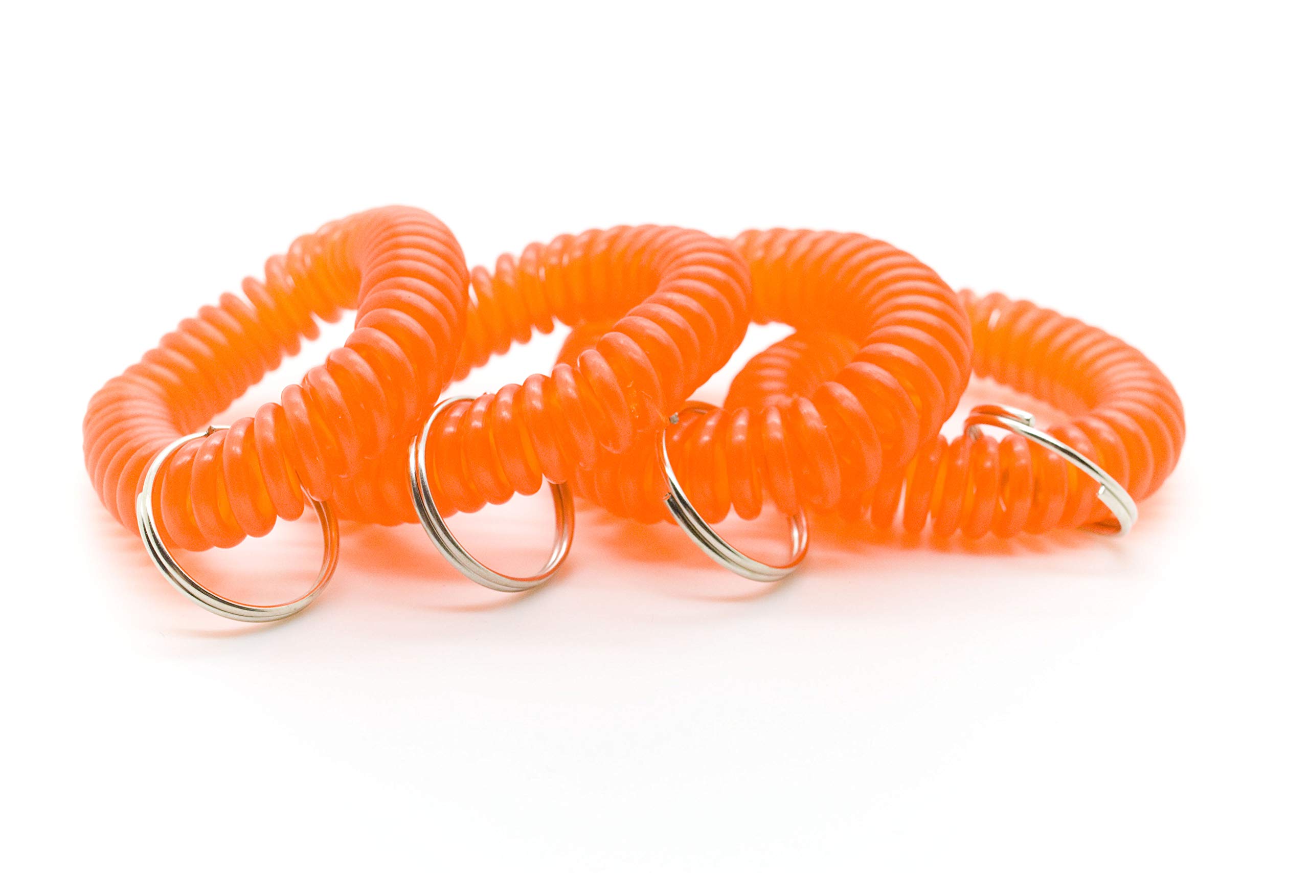 ONDEPOT 100pcs Orange Color Soft Spring Spiral Coil Elastic Wrist Band Key Ring Chain