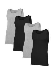 fruit of the loom men's tag-free cotton undershirts, regular-tank-4 pack black/grey, medium