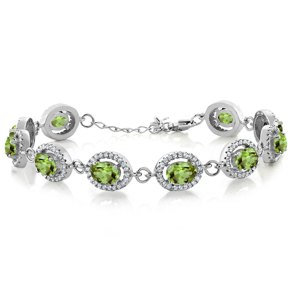 Gem Stone King 925 Sterling Silver 7X5MM Oval Gemstone Birthstone Tennis Bracelet For Women Size 7.5 Inch