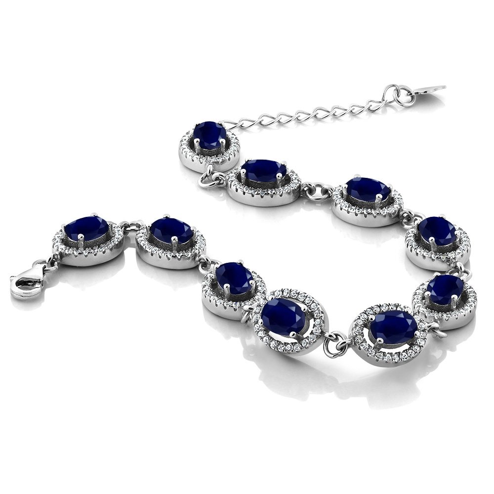 Gem Stone King 925 Sterling Silver 7X5MM Oval Gemstone Birthstone Tennis Bracelet For Women Size 7.5 Inch