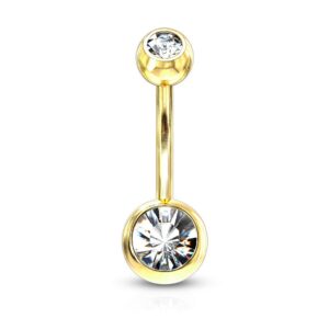 forbidden body jewelry gold ip plated surgical steel double jeweled clear crystal petite belly button ring