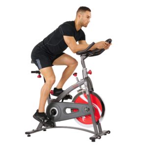 sunny health & fitness indoor cycling exercise bike with lcd digital monitor, heavy-duty 40 lb flywheel, stationary bike with customizable comfort and 265 lb max weight - sf-b1423/c