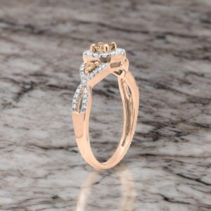 Dazzlingrock Collection 0.60 Carat (ctw) 10K Champagne & White Diamond 3 Stone Bridal Engagement Ring, Rose Gold, Size 7