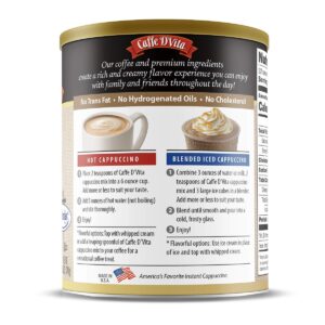 Caffe D'Vita Sugar Free Mocha Cappuccino Mix - Sugar Free Mocha Mix, Gluten Free, No Cholesterol, No Hydrogenated Oils, No Trans Fat, 99% Caffeine Free, Sugar Free Mocha Powder - 8.5 Oz Can