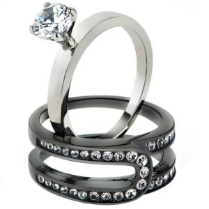 marimor jewelry women's 1.02 carat cubic zirconia black stainless steel wedding ring set size 8