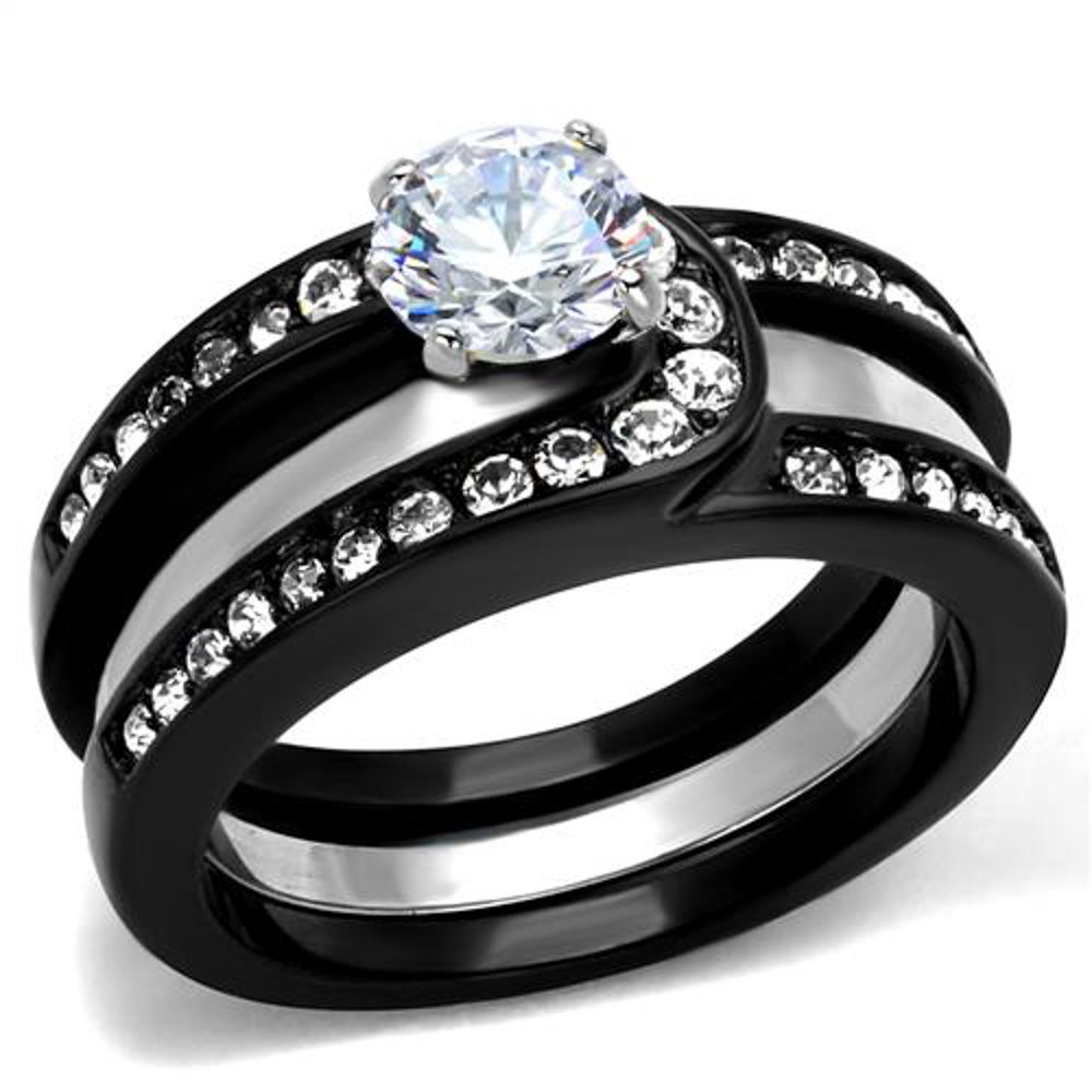 Marimor Jewelry Women's 1.02 Carat Cubic Zirconia Black Stainless Steel Wedding Ring Set Size 8