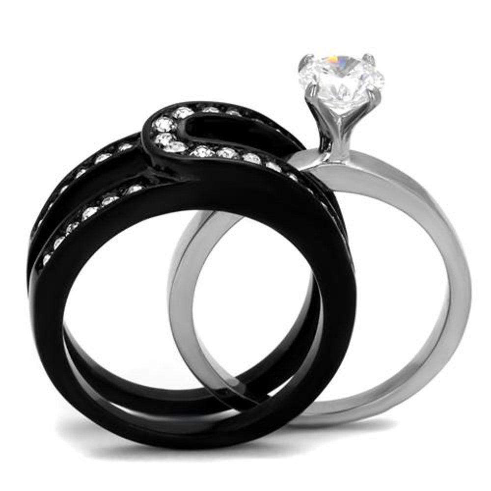 Marimor Jewelry Women's 1.02 Carat Cubic Zirconia Black Stainless Steel Wedding Ring Set Size 8