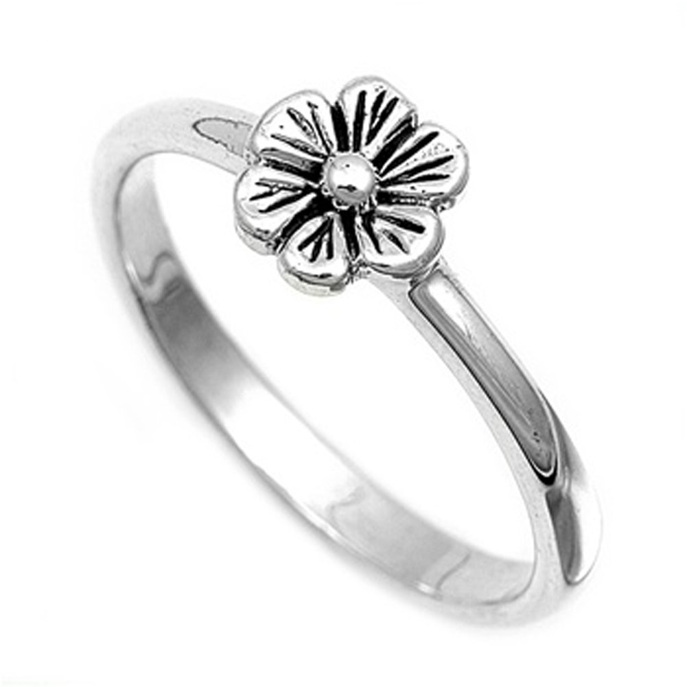 Sterling Silver Women's Simple Flower Ring Unique 925 Band 8mm New Size 12