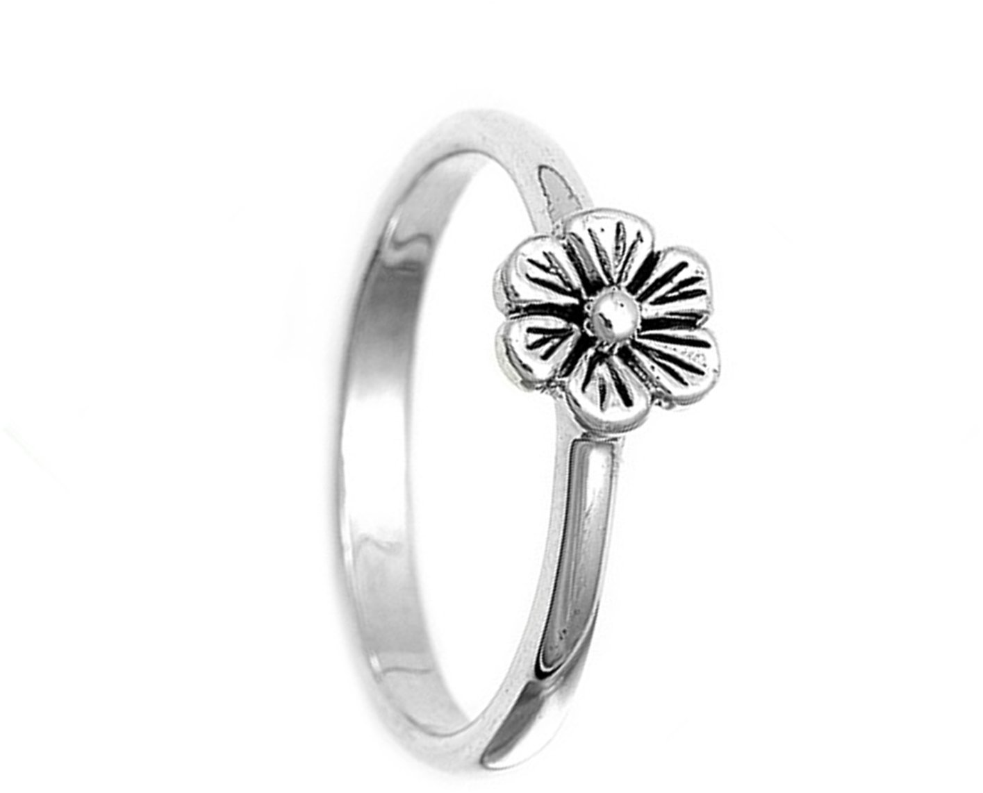 Sterling Silver Women's Simple Flower Ring Unique 925 Band 8mm New Size 12