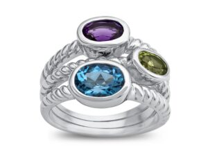 fjc finejewelers amethyst, peridot, and blue topaz ring sterling silver size 7.5