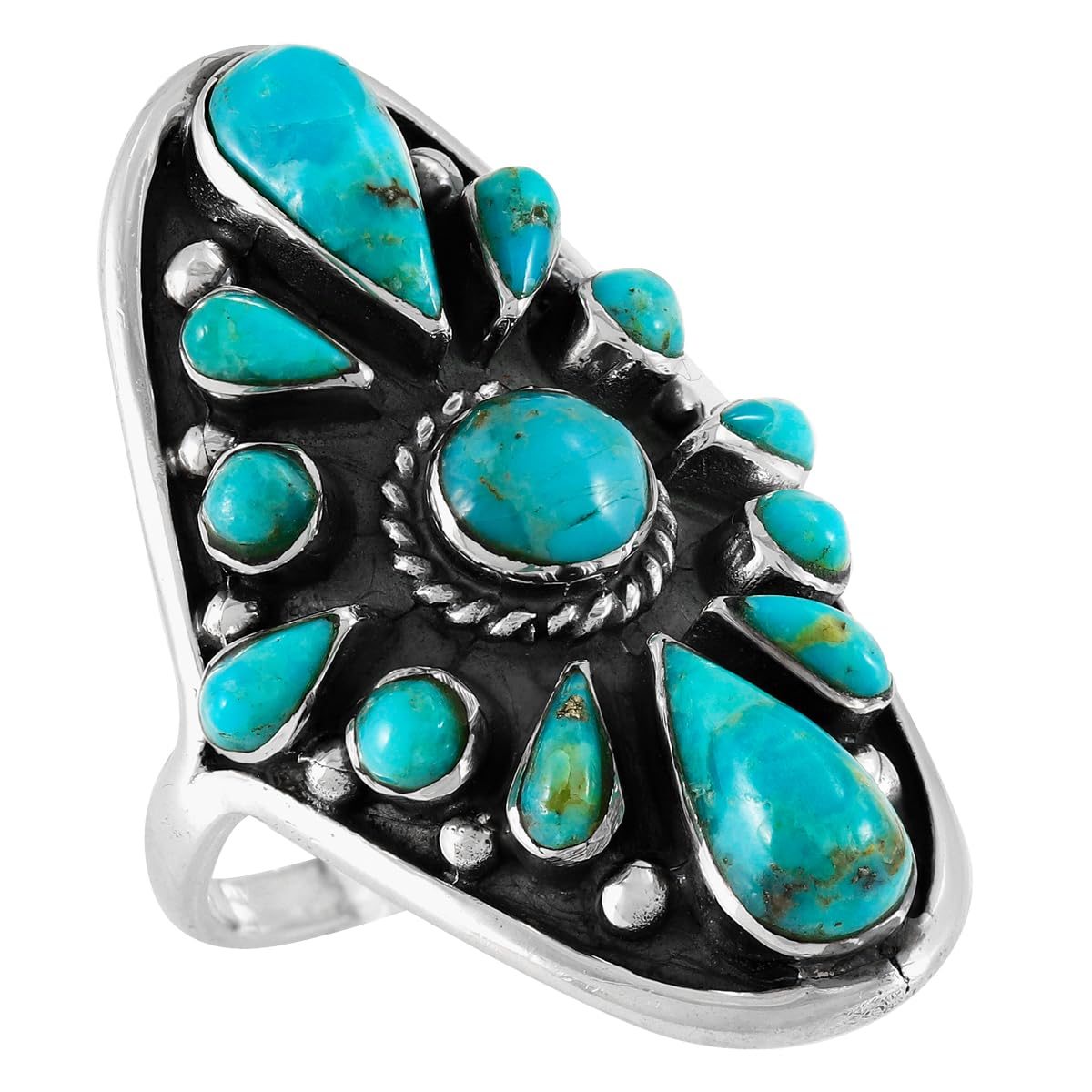 Turquoise Ring Sterling Silver 925 Genuine Gemstones Size 6 to 11 (Turquoise, 8)