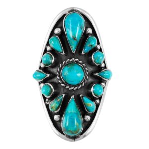 Turquoise Ring Sterling Silver 925 Genuine Gemstones Size 6 to 11 (Turquoise, 8)