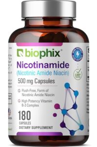 biophix b-3 nicotinamide 500 mg 180 caps - nicotinic amide niacin natural flush-free vitamin formula - supports skin cell health