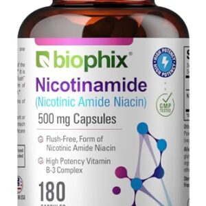 biophix B-3 Nicotinamide 500 mg 180 Caps - Nicotinic Amide Niacin Natural Flush-Free Vitamin Formula - Supports Skin Cell Health