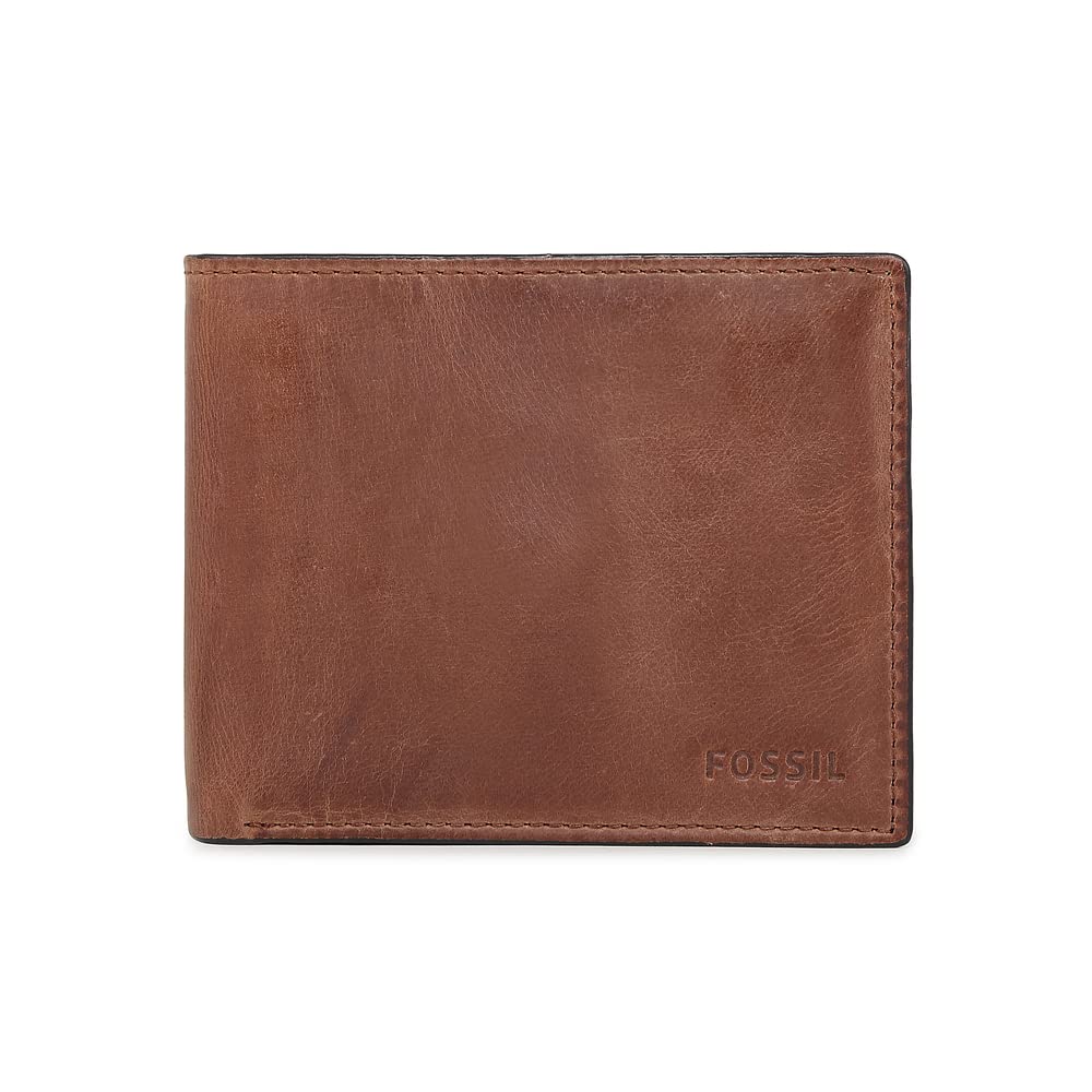 Fossil Men's Derrick Leather RFID-Blocking Bifold with Coin Pocket Wallet, Brown, (Model: ML3687200)