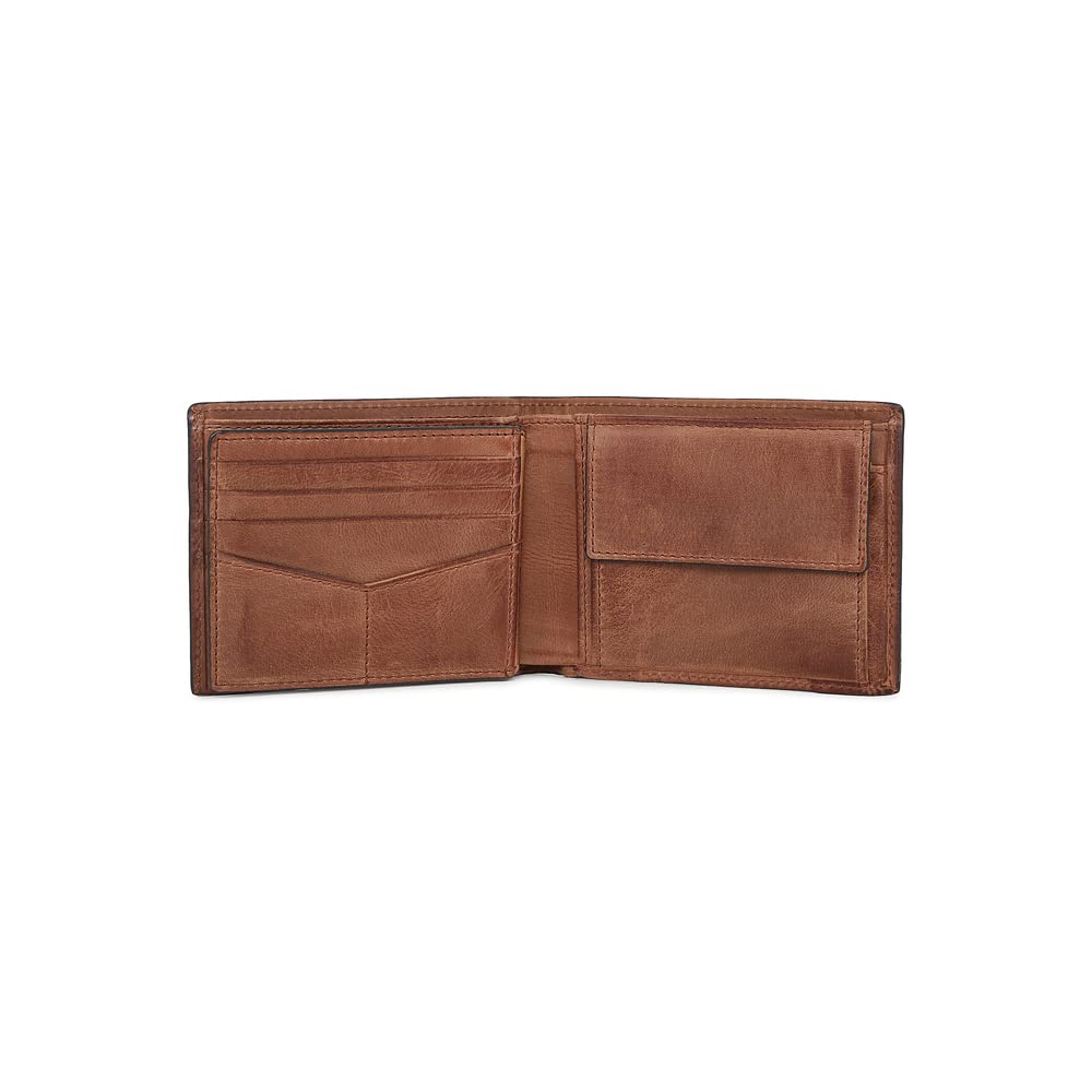 Fossil Men's Derrick Leather RFID-Blocking Bifold with Coin Pocket Wallet, Brown, (Model: ML3687200)