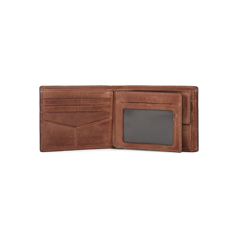 Fossil Men's Derrick Leather RFID-Blocking Bifold with Coin Pocket Wallet, Brown, (Model: ML3687200)