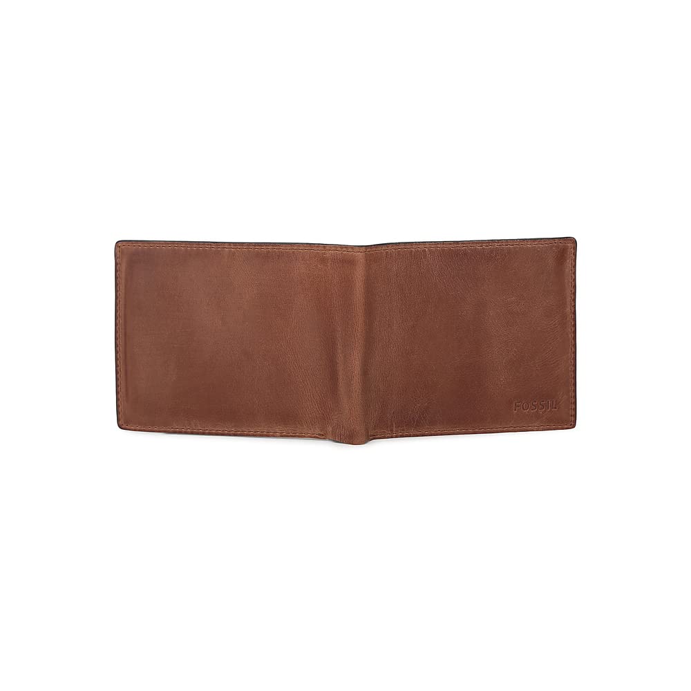 Fossil Men's Derrick Leather RFID-Blocking Bifold with Coin Pocket Wallet, Brown, (Model: ML3687200)