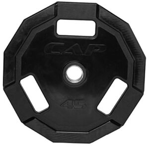 cap barbell 12-sided rubber olympic grip weight plates, black, single, 45 pound