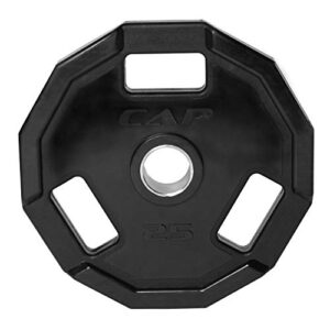 cap barbell 12-sided rubber olympic grip weight plates, black, single, 25 pound