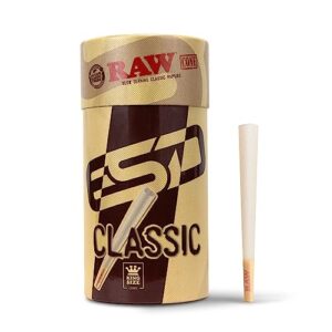 raw cones classic king size | 100 pack | natural pre rolled paper with tips and packing tubes included