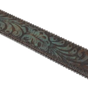 Western Scroll Buckle with Turquoise Tinted Embossed Brown Leather Belt (S)