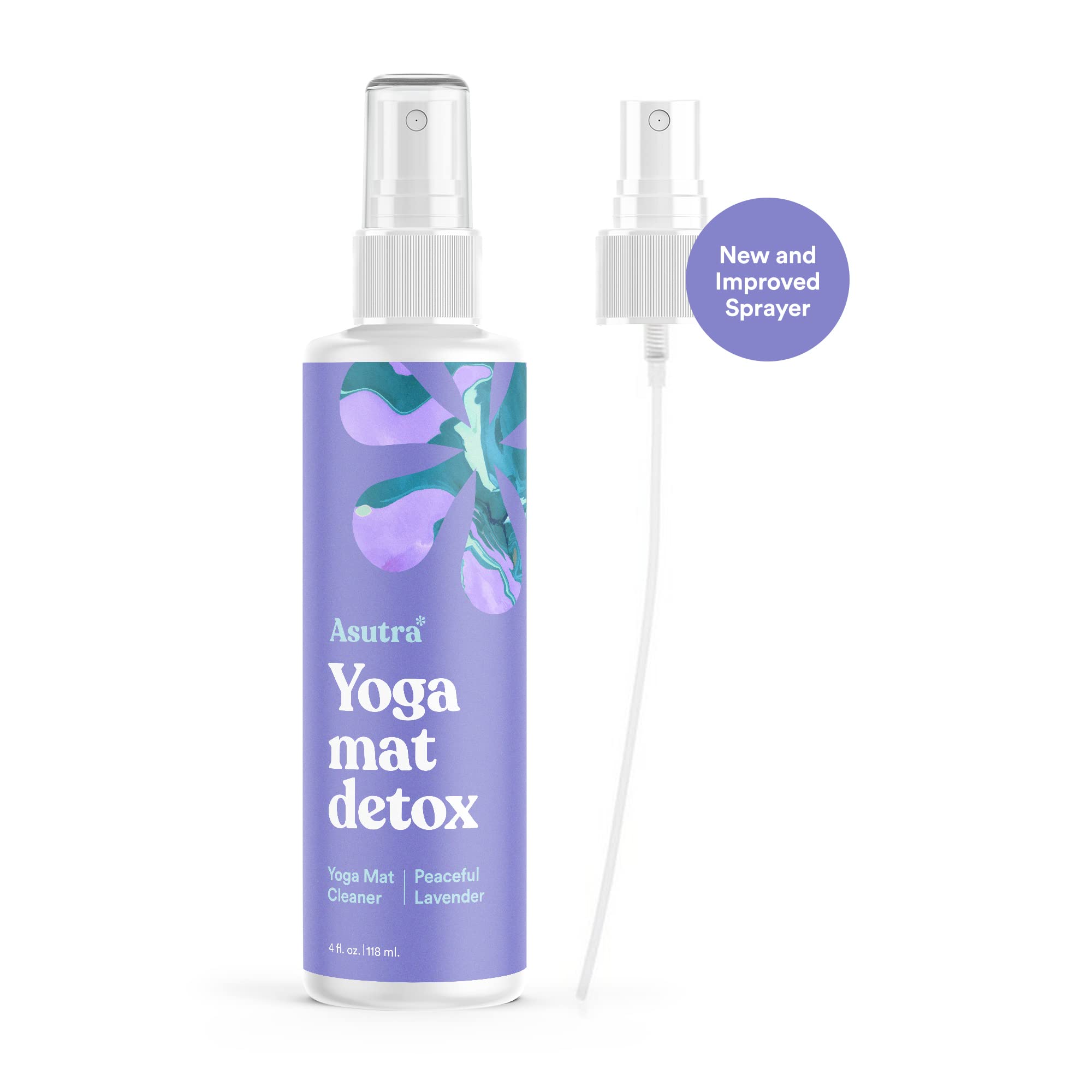 ASUTRA Yoga Mat Cleaner Spray (Peaceful Lavender), 4 fl oz - No Slippery Residue, Organic Essential Oils, Deep-Cleansing for Fitness Gear & Gym Equipment, Microfiber Towel Included