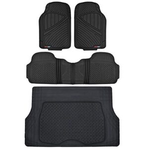 motor trend flextough performance all weather rubber car mats with cargo liner - full set front & rear floor mats for cars truck suv, automotive floor mats (black)