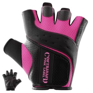 contraband pink label 5137 women's padded weight lifting and rowing gloves w/grip-lock padding (pair) - machine washable fingerless workout gloves designed specifically for women (pink, small)