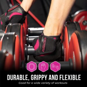 Contraband Pink Label 5137 Women's Padded Weight Lifting and Rowing Gloves w/Grip-Lock Padding (Pair) - Machine Washable Fingerless Workout Gloves Designed Specifically for Women (Pink, Small)