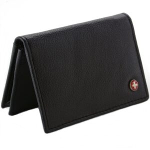 alpine swiss classic leather business card wallet with id window - expandable pocket - thin slim billfold credit card case