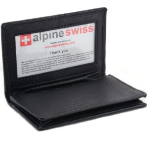 Alpine Swiss Classic Leather Business Card Wallet with ID Window - Expandable pocket - Thin Slim Billfold Credit Card Case