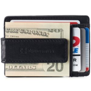 alpine swiss harper mens rfid slim money clip front pocket wallet minimalist leather id card holder black